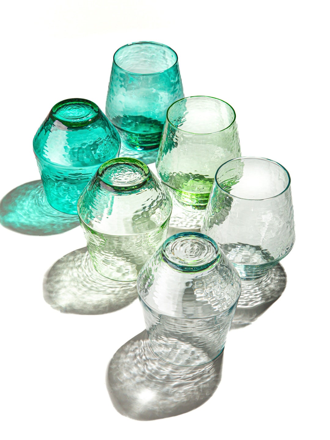 MINT Set of 6 - Sparkling HANDBLOWN Stemless Glassware | Hammered Glass ...