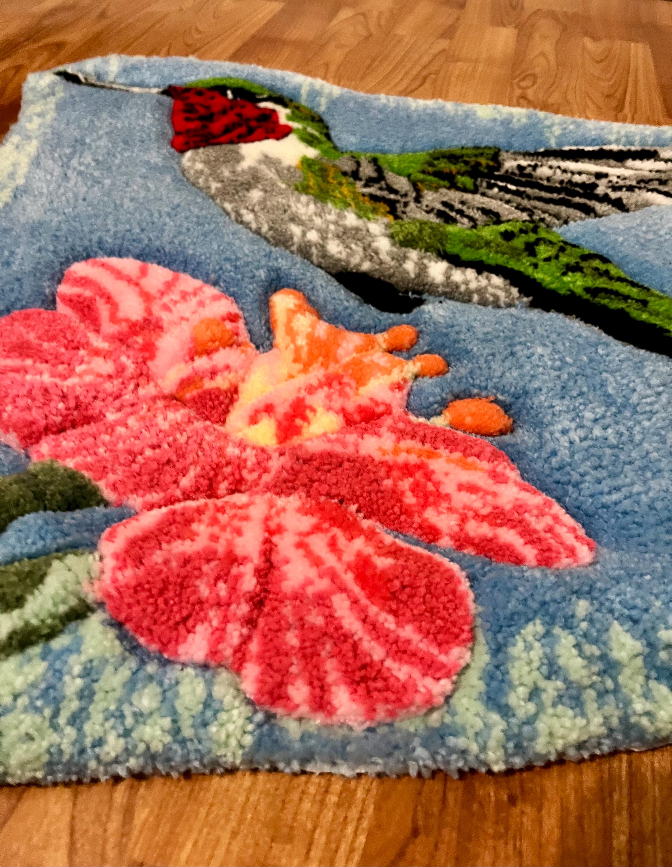 Hummingbird Hand Tufted Rug-fiber Art Rug-#painting With Yarn - Etsy