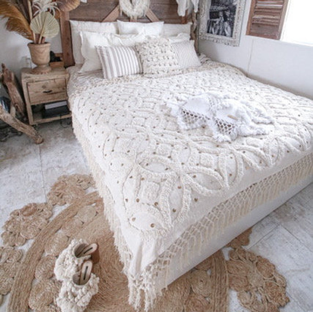Luxe Fringes Boho Throw Blanket, Moroccan Blanket White, Boho Luxe Bedding, Couch Cover, Sofa ...