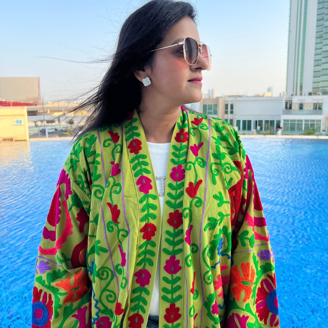 Green Embroidered Long Coat, Bohemian Coat for Women, Long Wedding ...