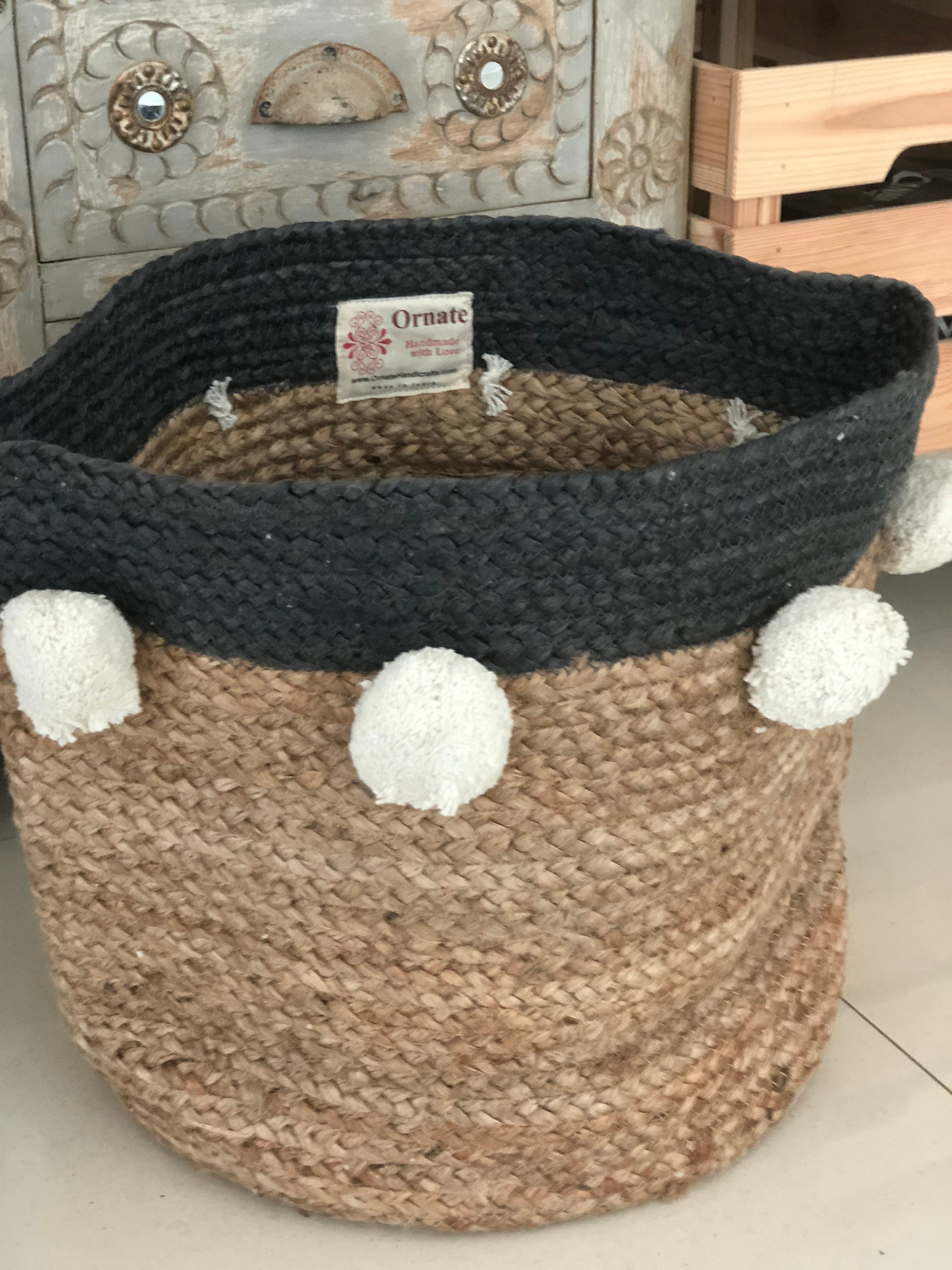 Grey Woven Laundry Basket Toys Storage Basket Nursery Kids | Etsy