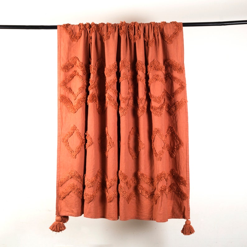 Rust Tufted Throw Blanket Boho Blanket Bohemian Bed Throw - Etsy