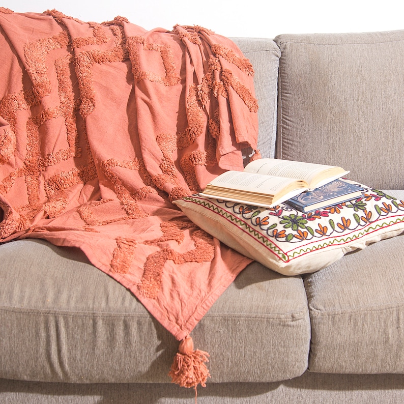 Rust Tufted Throw Blanket Boho Blanket Bohemian Bed Throw - Etsy