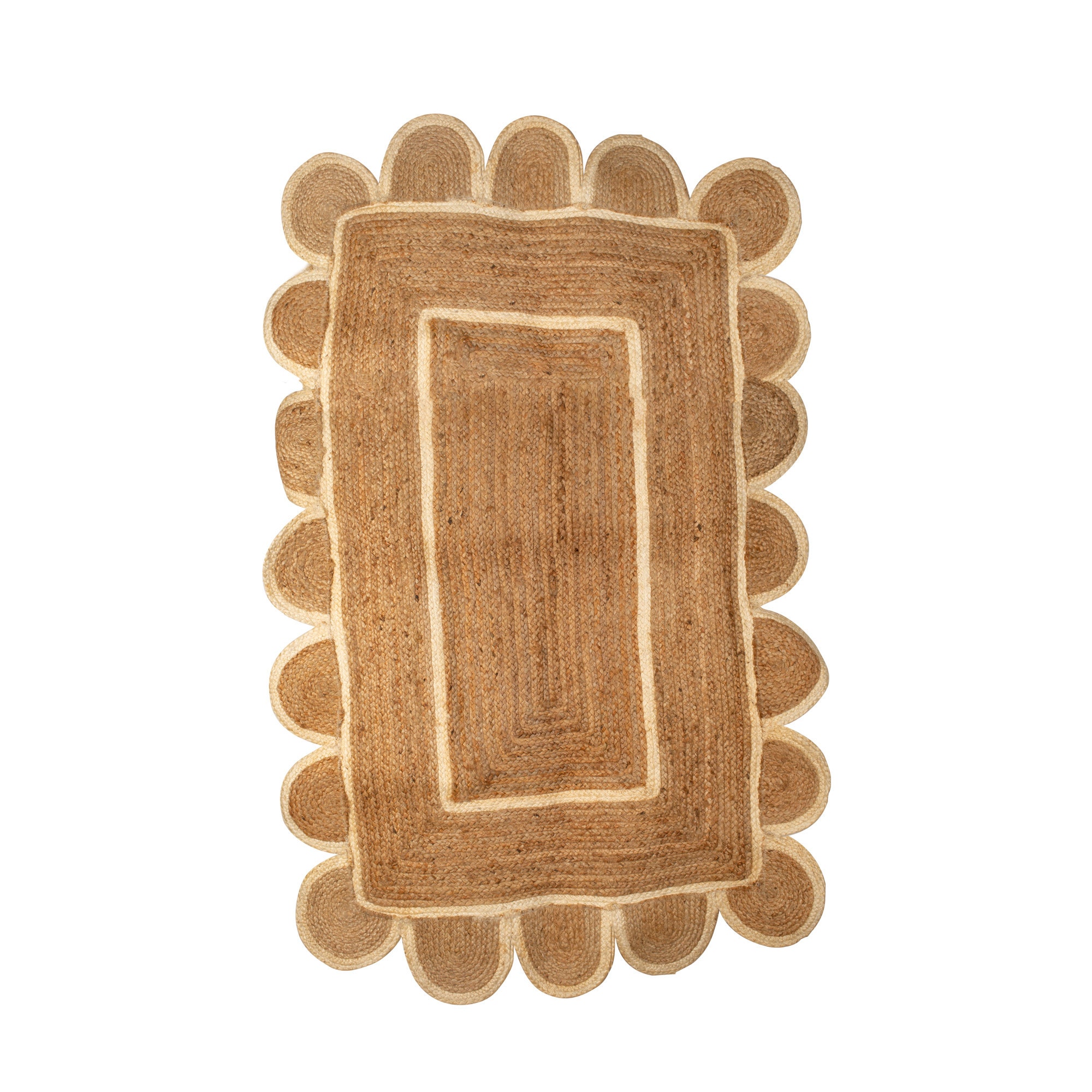 Jute Scallop Border Rug/farmhouse 4x6 Natural Rug/living Room - Etsy