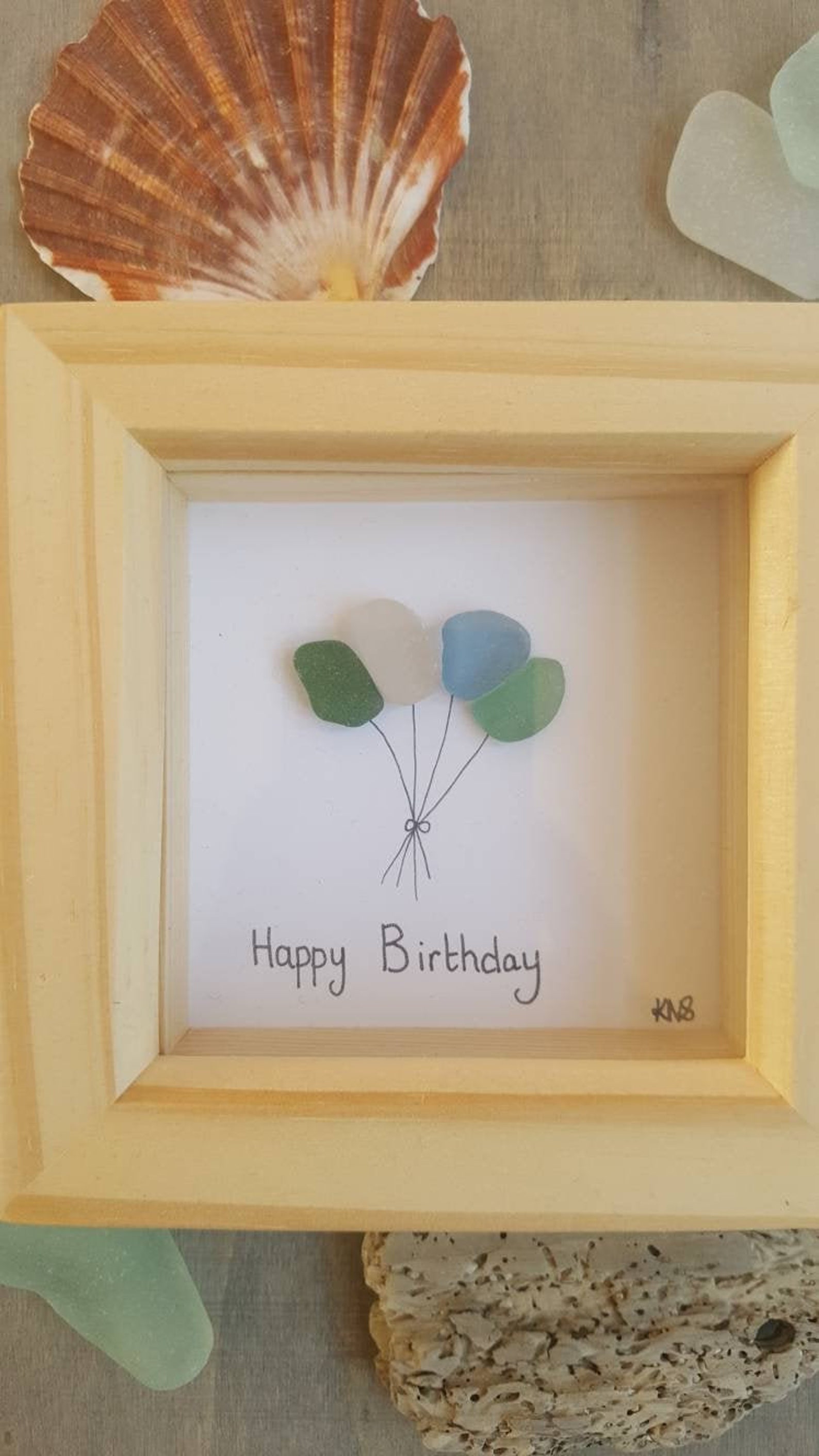 Happy Birthday Balloon Seaglass Picture Seaglass Wall Art Home Etsy