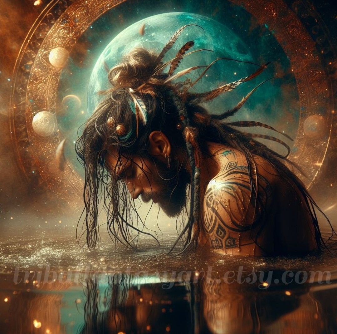 Moon Bathing AI Art Tribal Fantasy Digital Image Download Cosmic ...