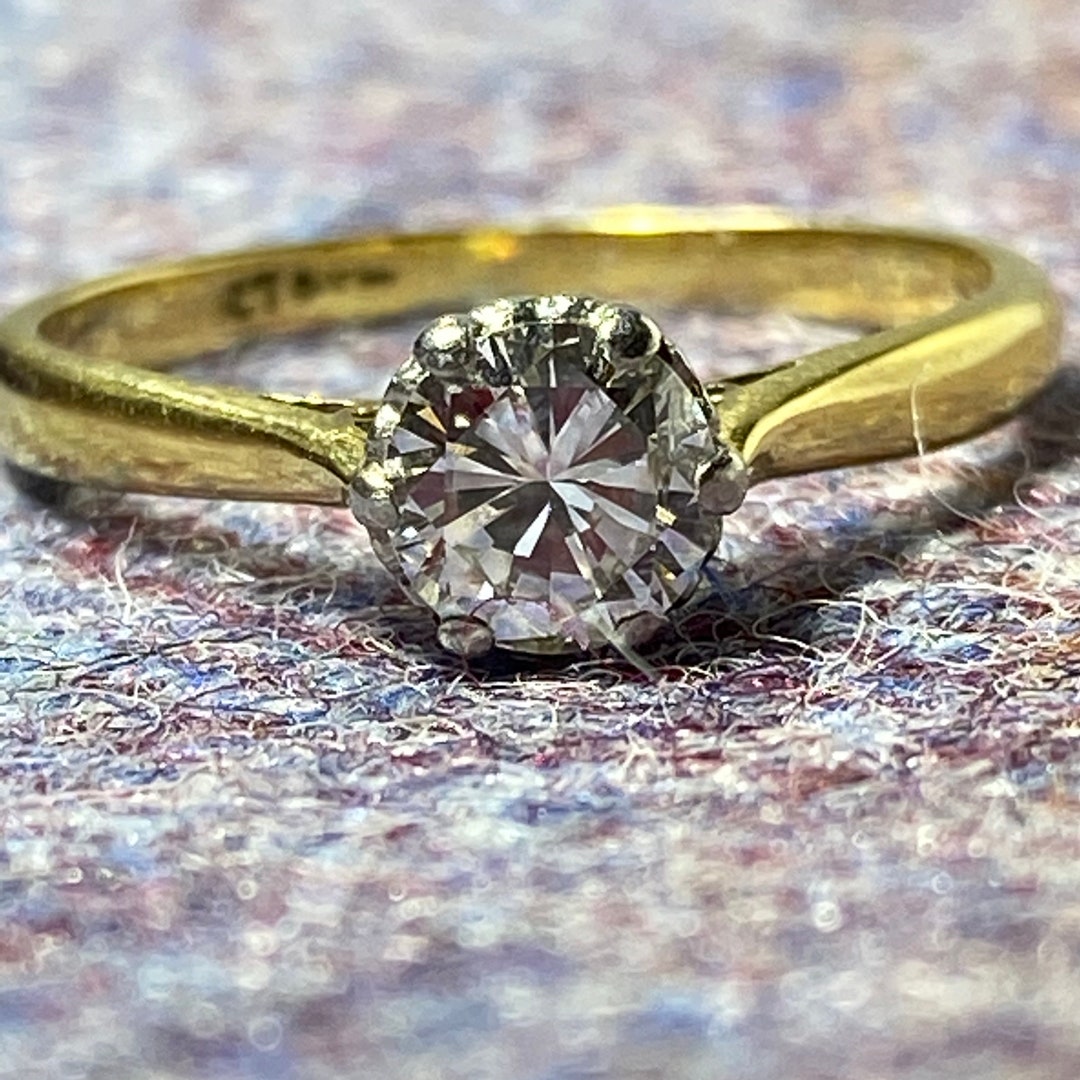 Vintage Diamond Ring 1960s Engagement 18ct Gold and Platinum US Size 7 ...