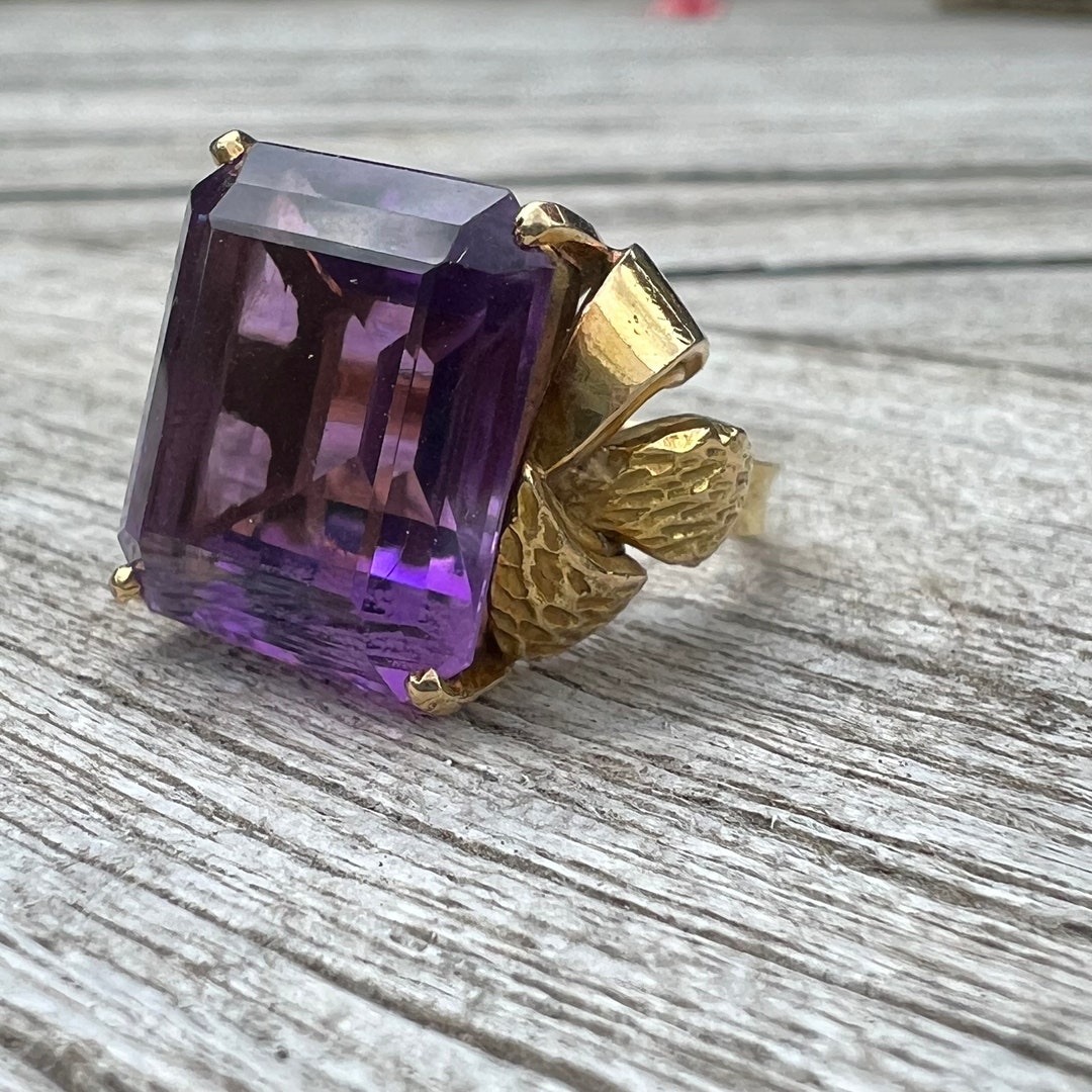 Vintage Amethyst Gold Ring, 18ct, 1970/80s, US 6 - Etsy