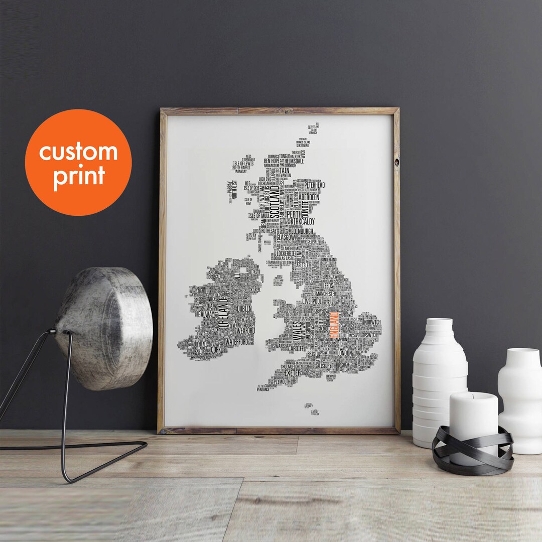 Personalised UK Map Print // United Kingdom // Custom Colours // New ...