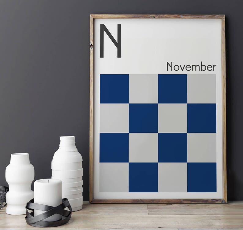Letter N Maritime Flag Art Print | Nautical Alphabet Poster - Etsy UK