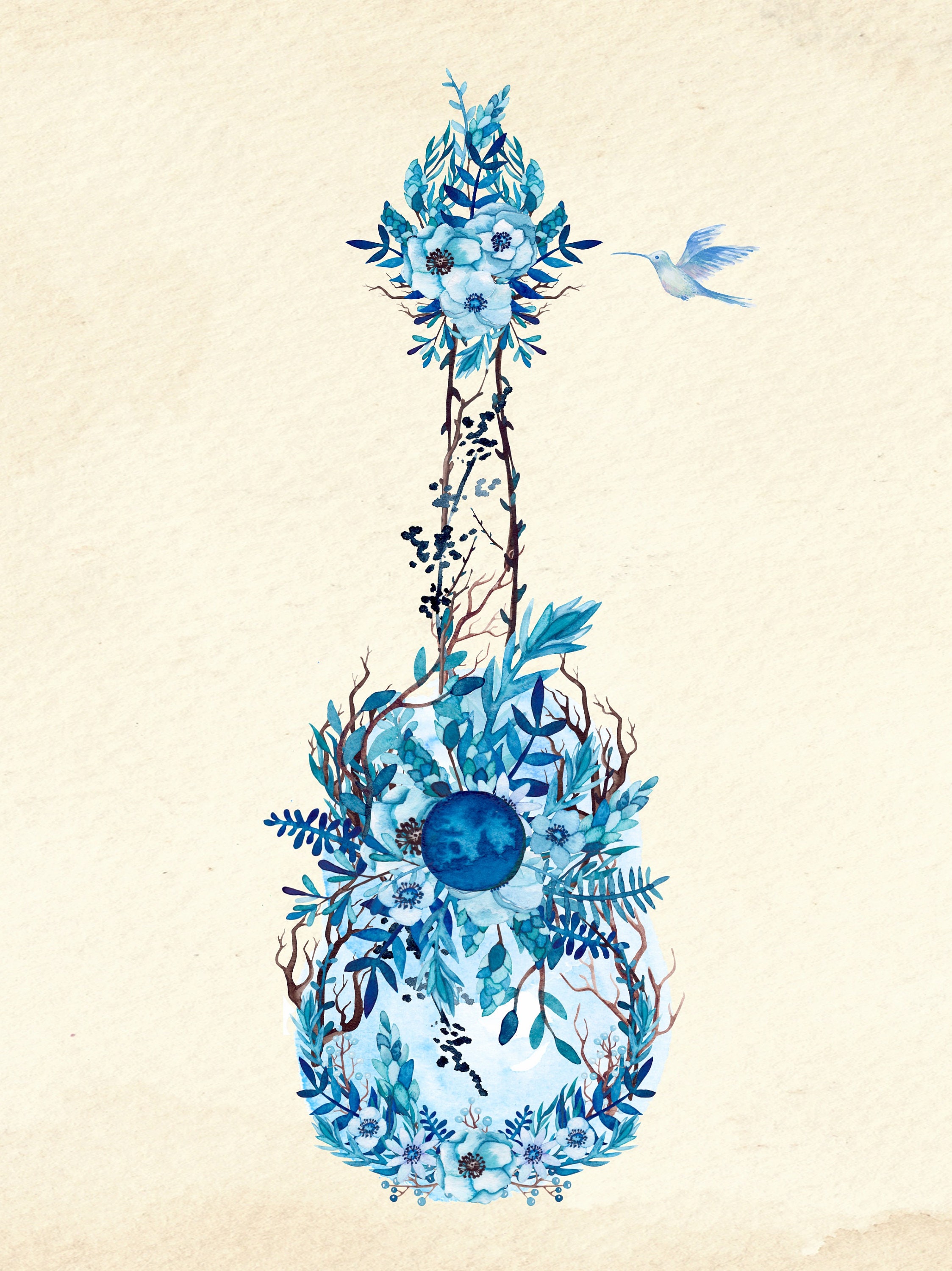 Blue Flower Ukulele Printable Wall Art Digital File 8 X 10 Gift - Etsy