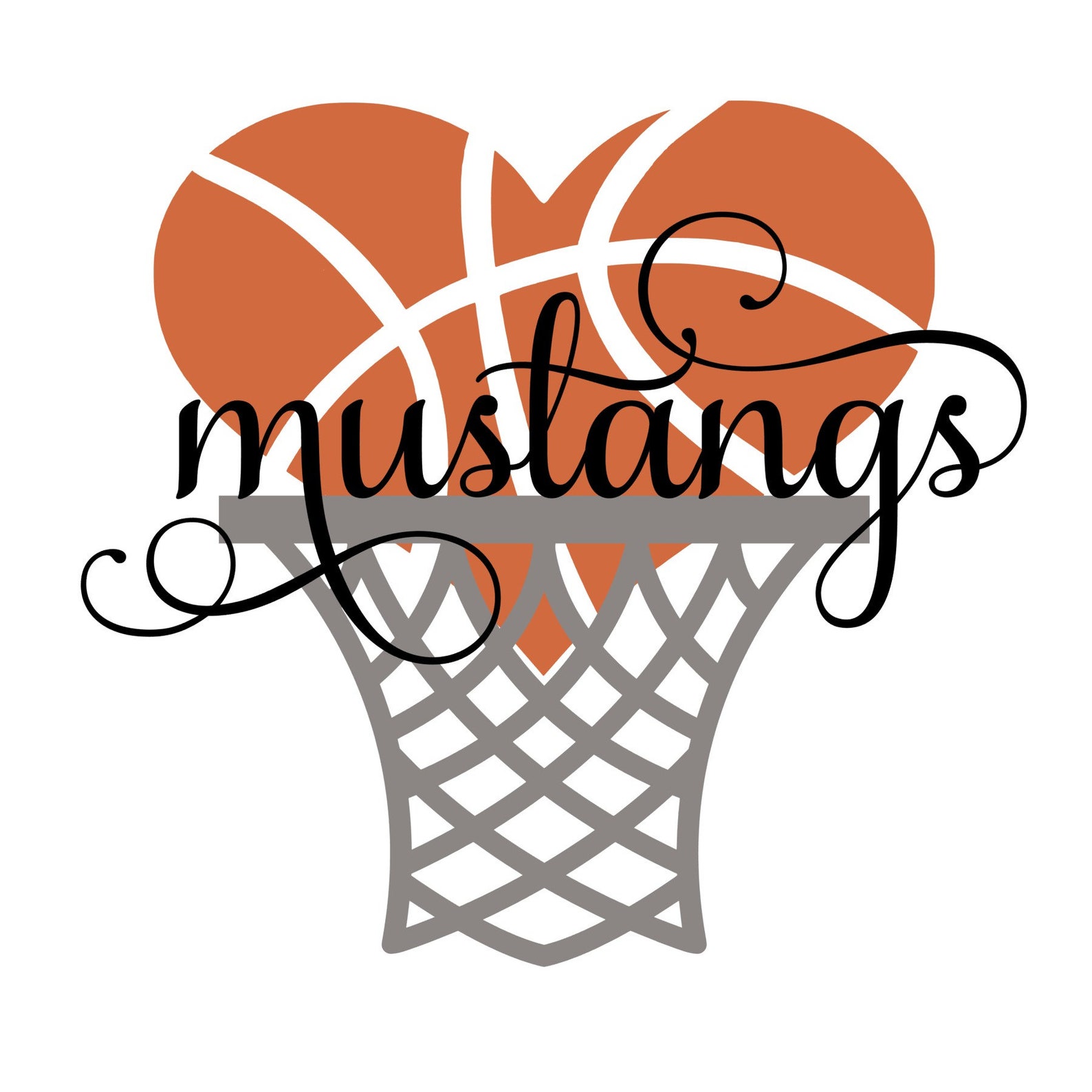 Mustangs Basketball Heart Hoop Glitter and No Glitter SVG/PNG - Etsy