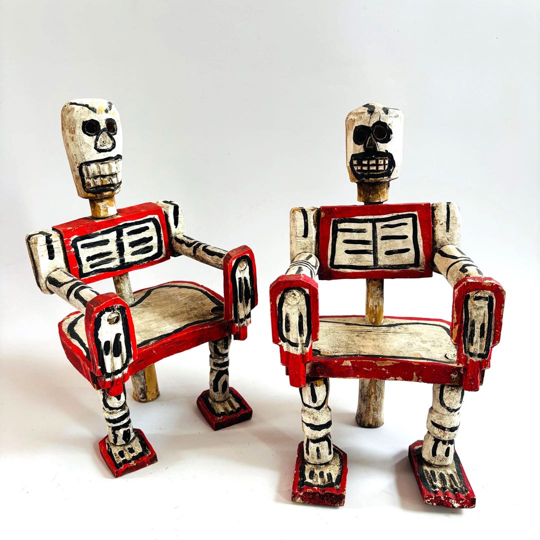 Vintage Day of the Dead Skeleton Chairs, Mexican Folk Art Pair - Etsy