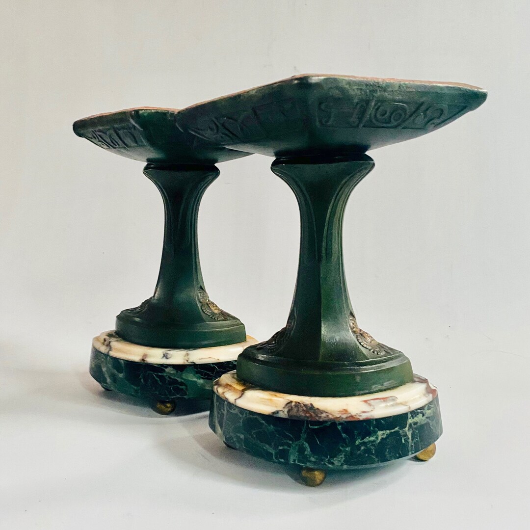 1910 Antique Regency RARE French Pair Patinated Bronze & Sienna Marble ...