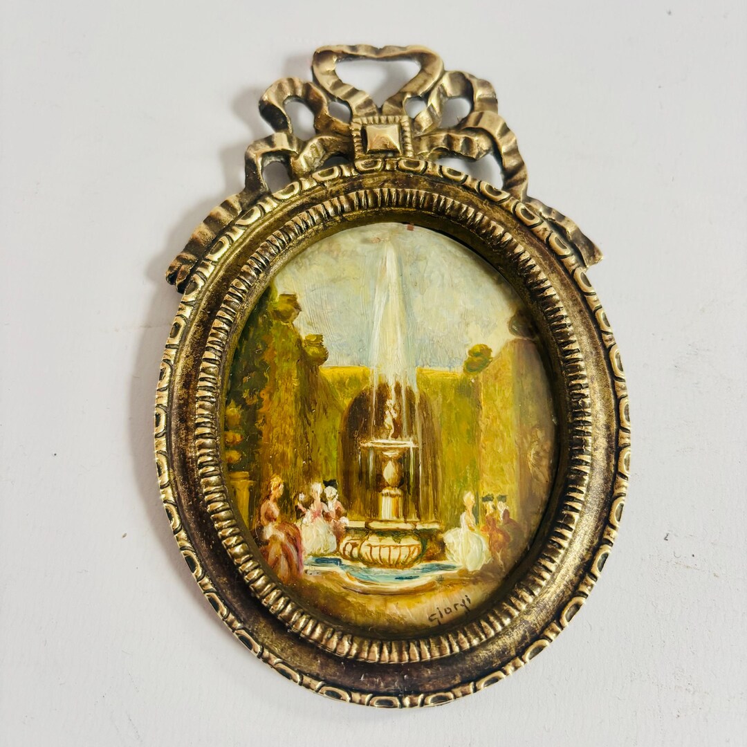 Antique 1800s Oil Painting Miniature 'giorgi' Italian in Brass Frame ...