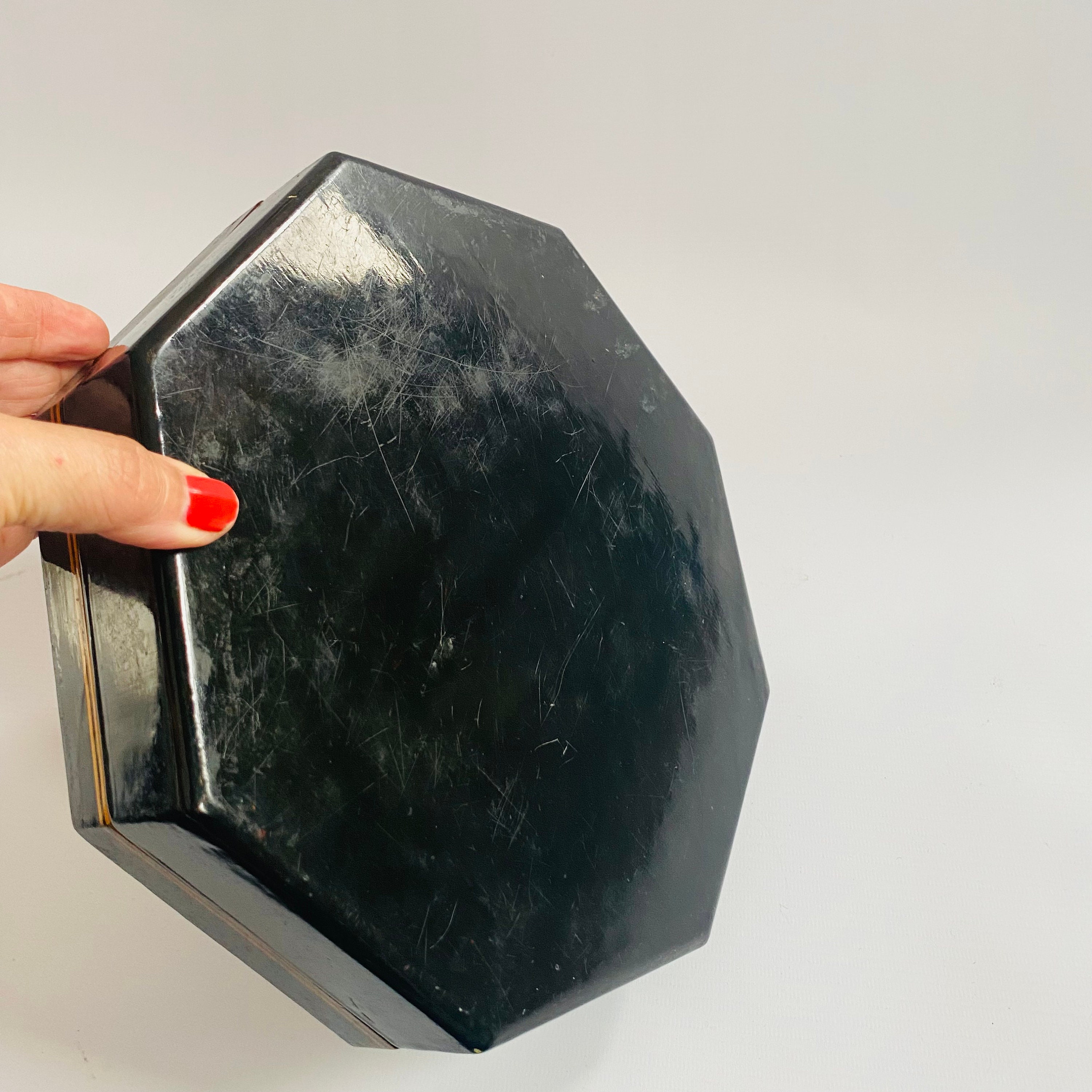 Antique RARE Octagonal Japanese Black Lacquerware BOX With - Etsy