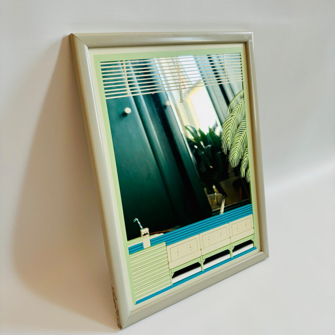Kitsch Vintage Mirror 1960-70s Window Beach Honeymoon Scene Graphics ...