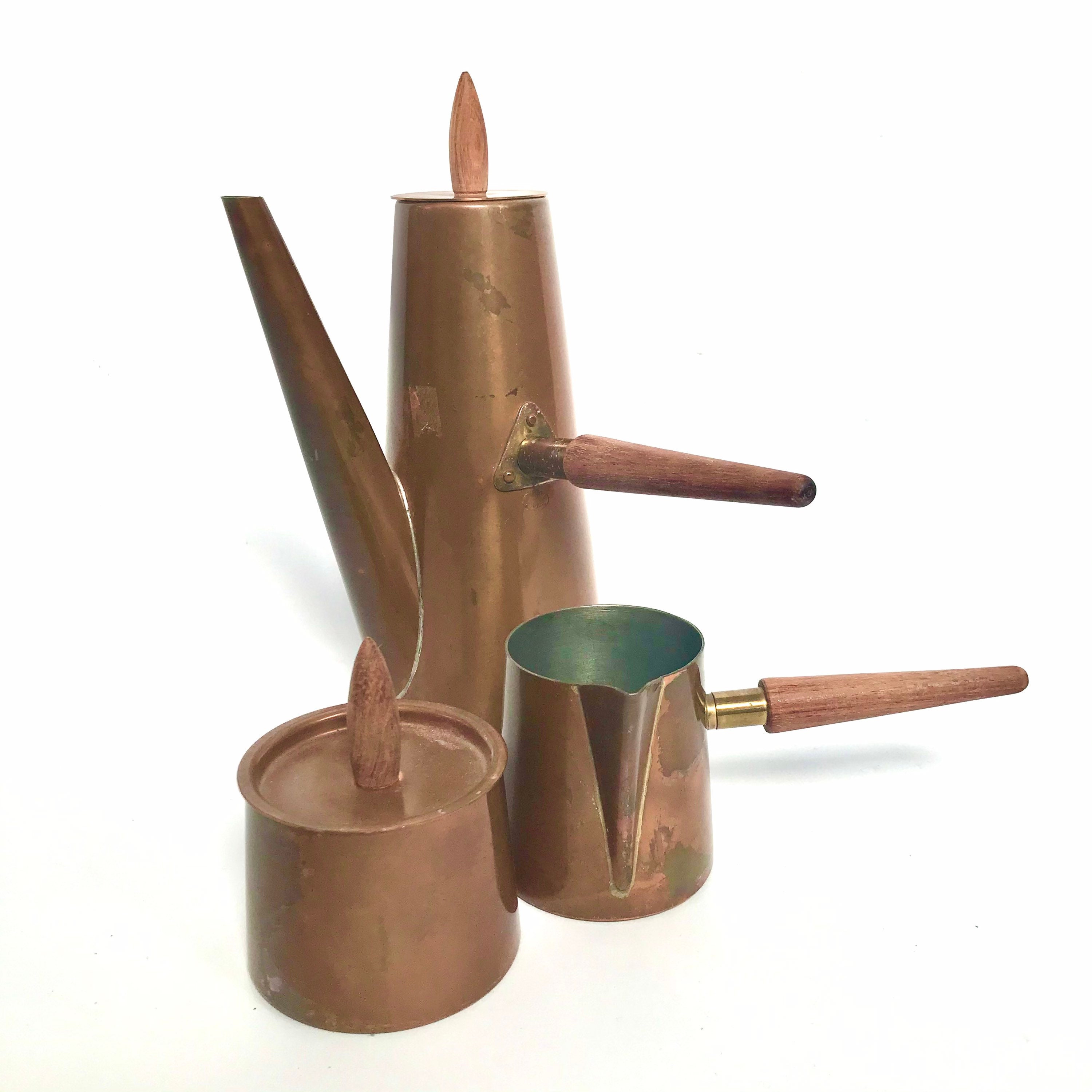 Vintage Copper Coffee set Europe ARGV Wood/Brass/Copper Mid | Etsy