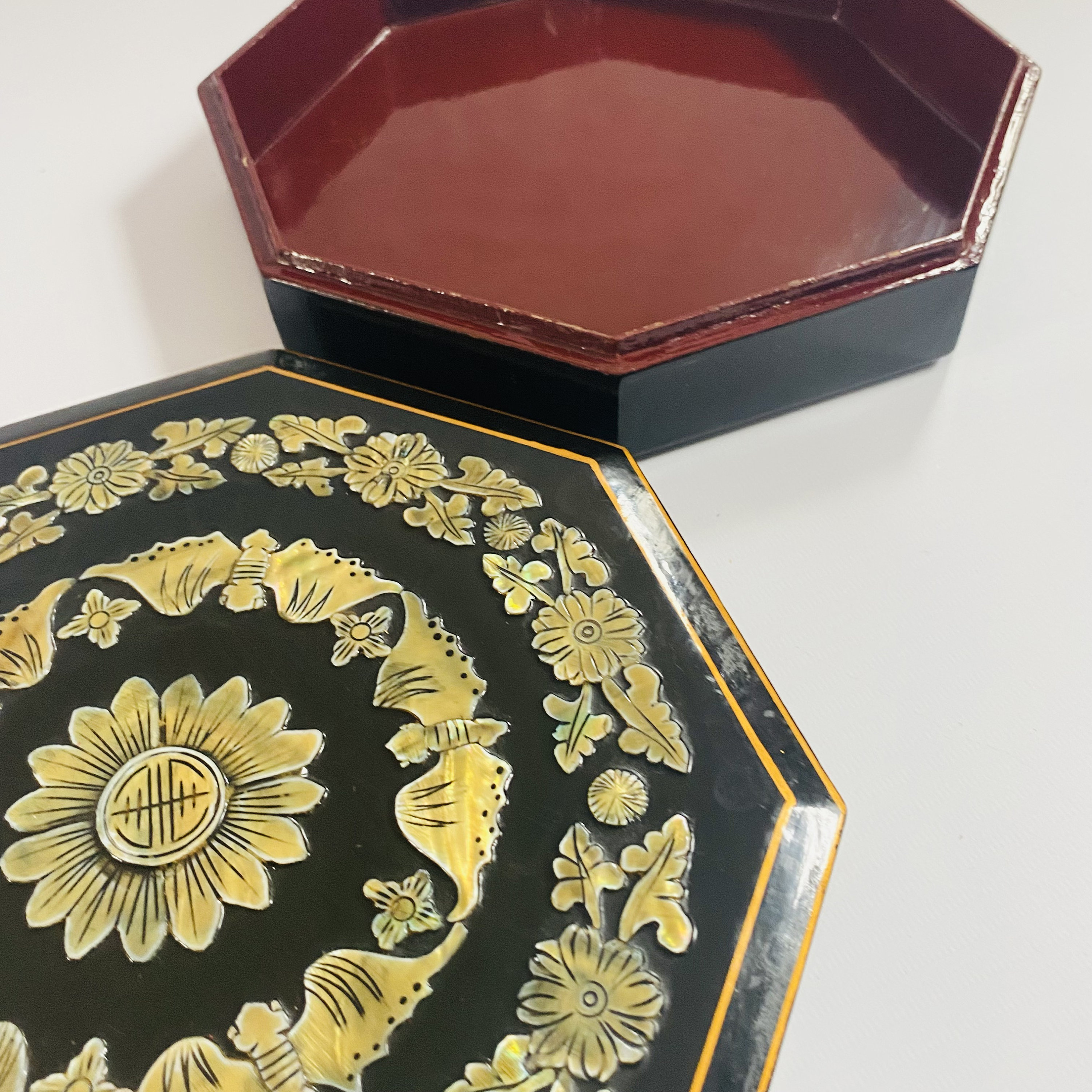 Antique RARE Octagonal Japanese Black Lacquerware BOX With - Etsy