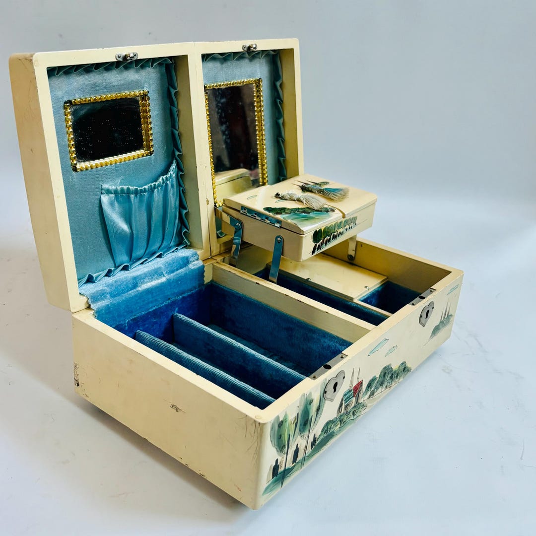 RARE XL Double Boxed 'TOYO' Japanese Musical Jewellery Box Hand Painted ...