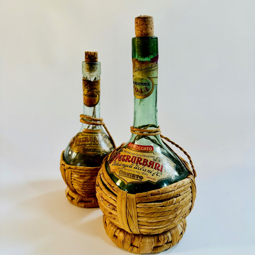 Pair of Vintage 1944 & 1941 Petrurbari Vino Tipico Italian Wicker ...