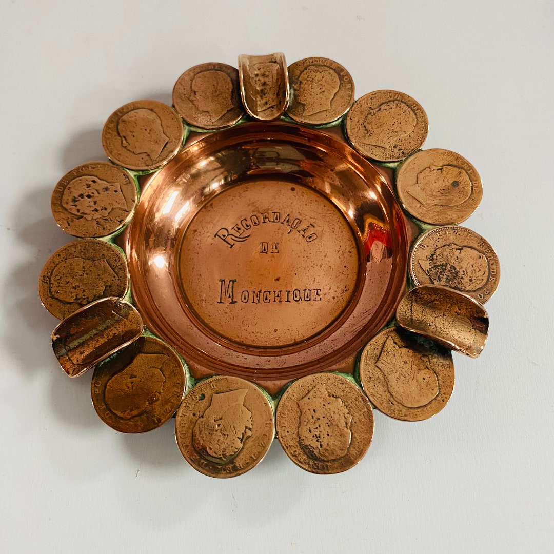 Vintage Copper Coin Ashtray - Recordacáo De Monchique - Mid Century ...