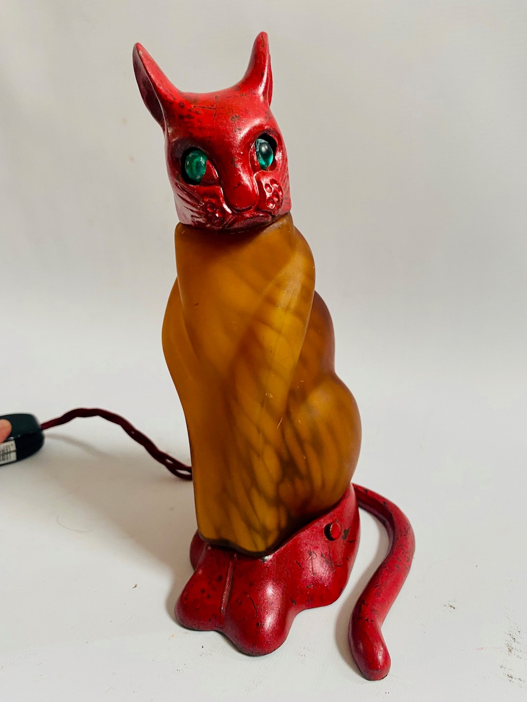1940s Antique Art Deco RARE Collectable Lucky CAT Lamp Handblown Amber ...