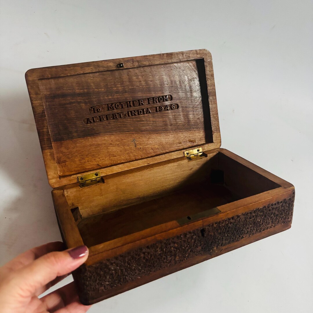 RARE Early WW2 Antique Anglo Indian Tramp Folk Art Box 1946 Memory Box ...