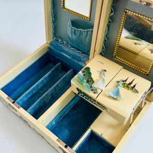 RARE XL Double Boxed 'TOYO' Japanese Musical Jewellery Box Hand Painted ...