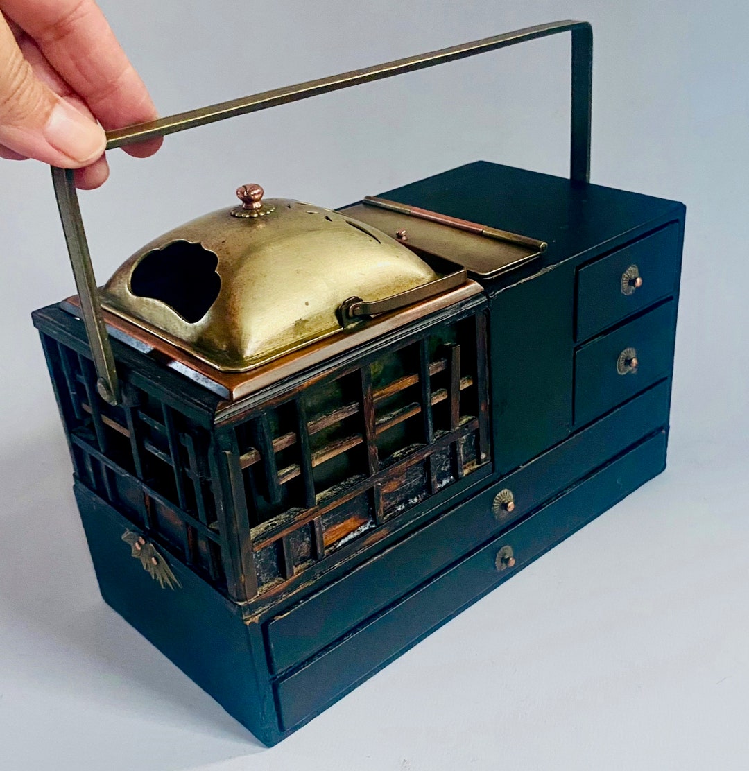 RARE 1870s Collector Japanese Tabakobon Brass Copper Black Lacquerware ...