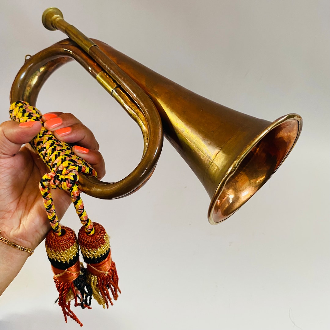 Stunning Solid Brass & Copper Vintage Bugle With Decorative Woven in ...