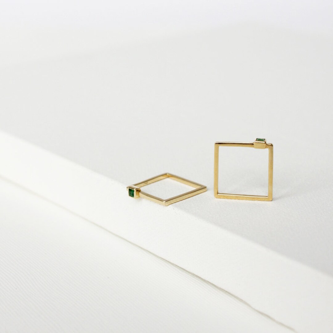 14k Solid Gold Square Shape Ring With Square Emerald - Etsy