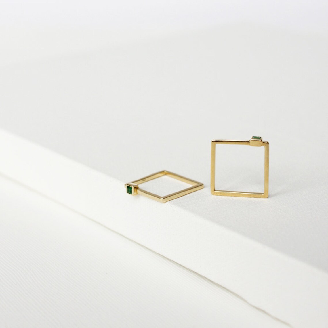14k Solid Gold Square Shape Ring With Square Emerald - Etsy