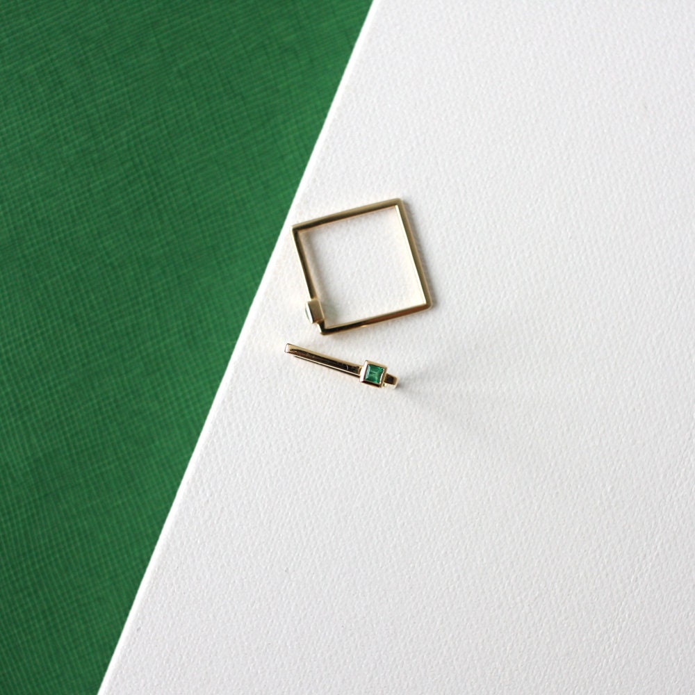 14k Solid Gold Square Shape Ring With Square Emerald - Etsy