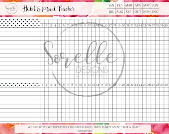 Habit Tracker Mood Tracker INSTANT DOWNLOAD Blue and Gold - Etsy