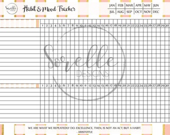 Habit Tracker Mood Tracker INSTANT DOWNLOAD Navy and Pink | Etsy