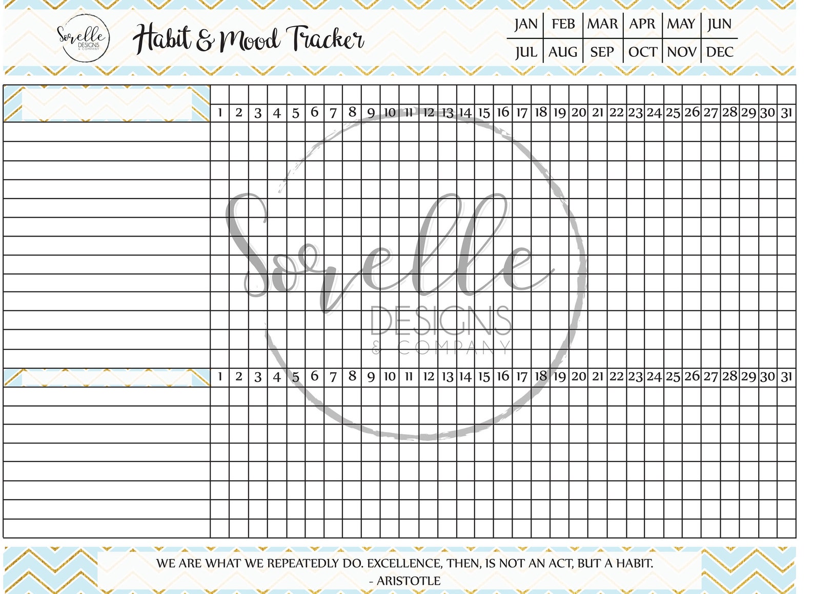 Habit Tracker Mood Tracker INSTANT DOWNLOAD Sky Blue and - Etsy