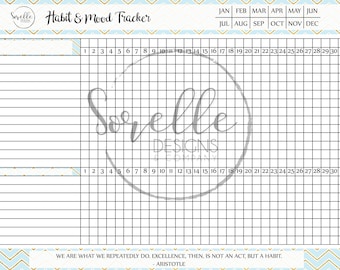 Habit Tracker Mood Tracker INSTANT DOWNLOAD Blue and Gold | Etsy