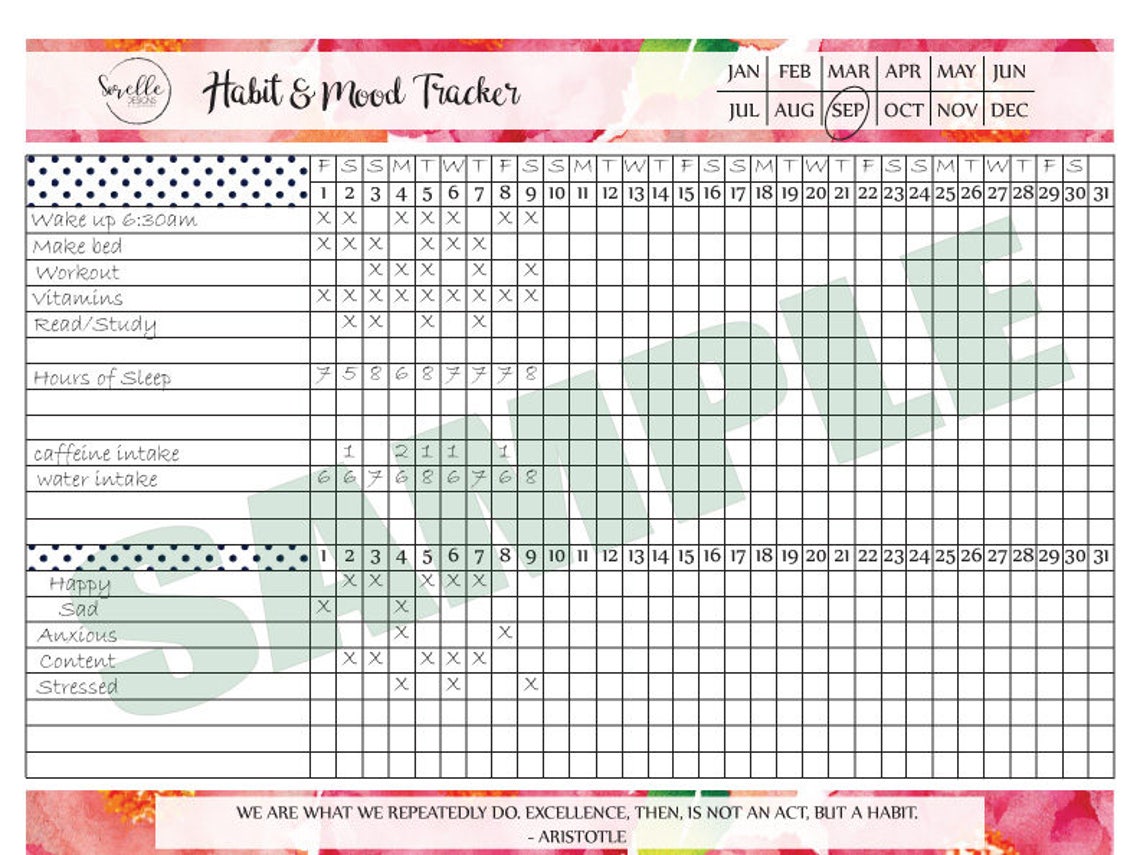Habit Tracker Printable Mood Tracker Printable Twelve Month - Etsy Canada