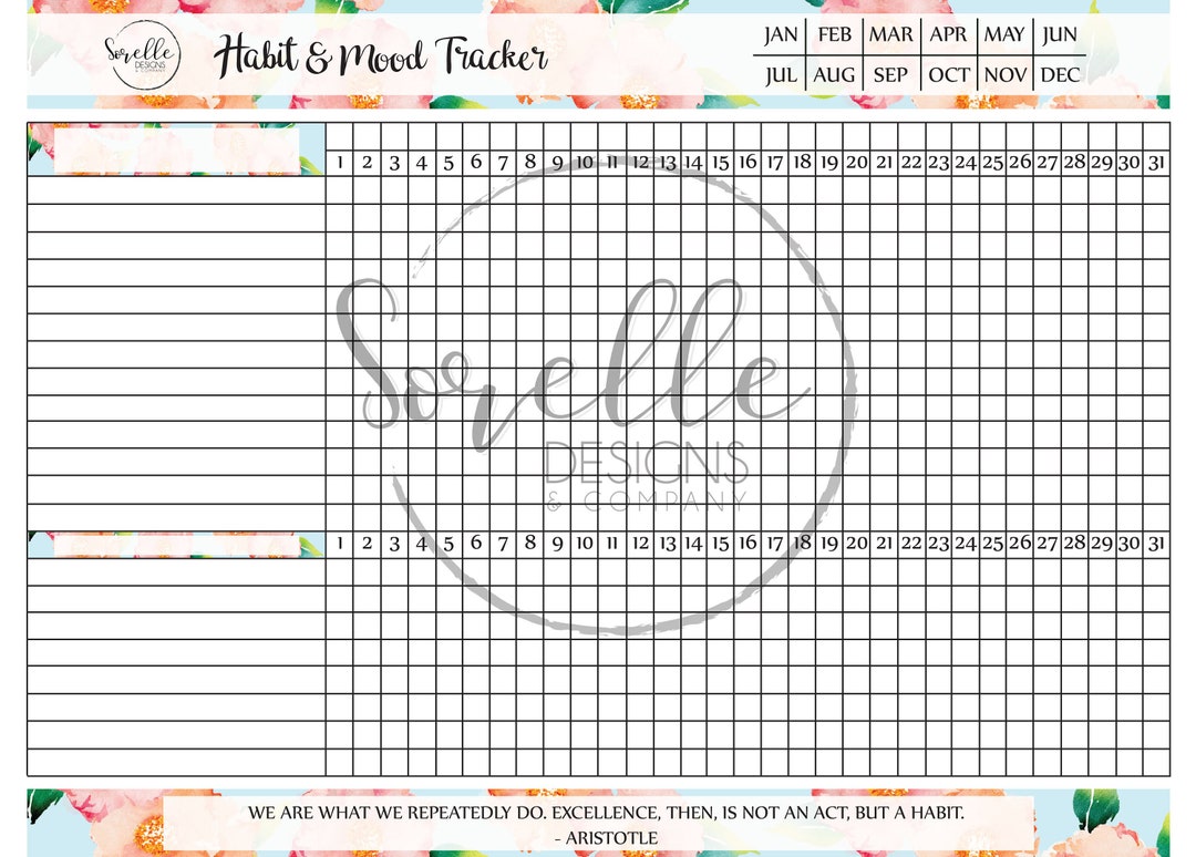 Habit Tracker, Mood Tracker, *INSTANT DOWNLOAD*, Sky Blue Floral - Etsy