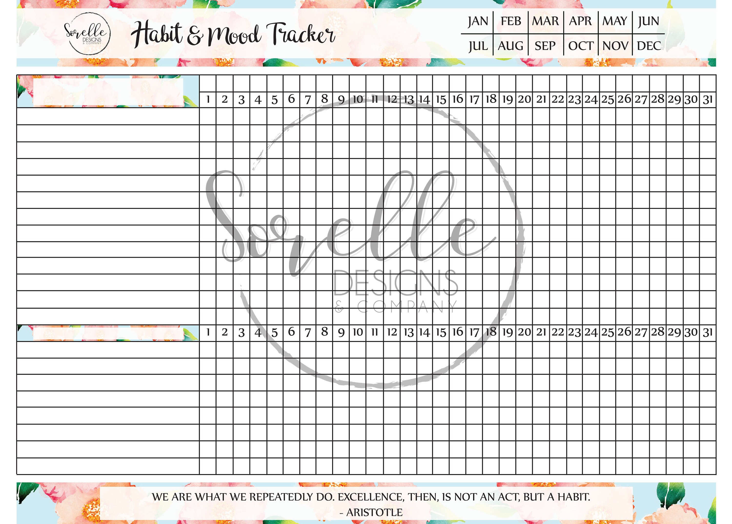 Habit Tracker, Mood Tracker, *INSTANT DOWNLOAD*, Sky Blue Floral - Etsy