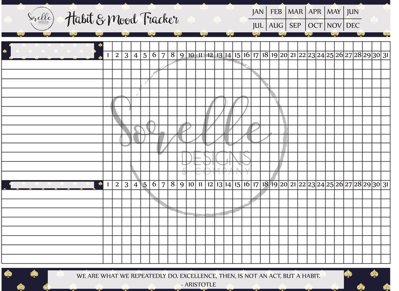 Habit Tracker, Mood Tracker, *INSTANT DOWNLOAD*, Black and Gold - Etsy