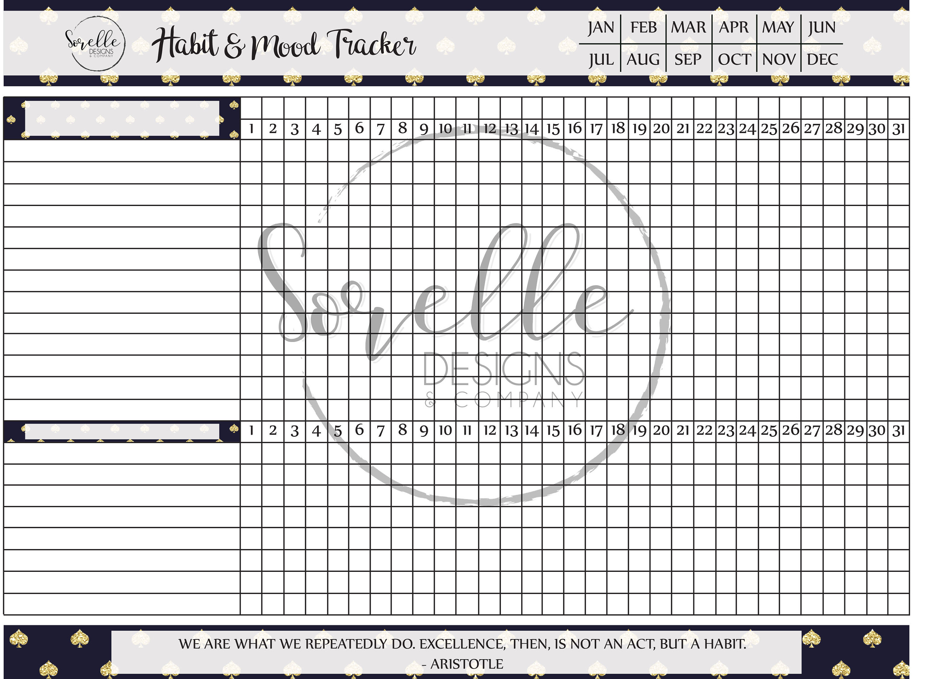 Habit Tracker, Mood Tracker, *INSTANT DOWNLOAD*, Black and Gold - Etsy