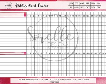 Habit Tracker Mood Tracker INSTANT DOWNLOAD Navy and Pink | Etsy