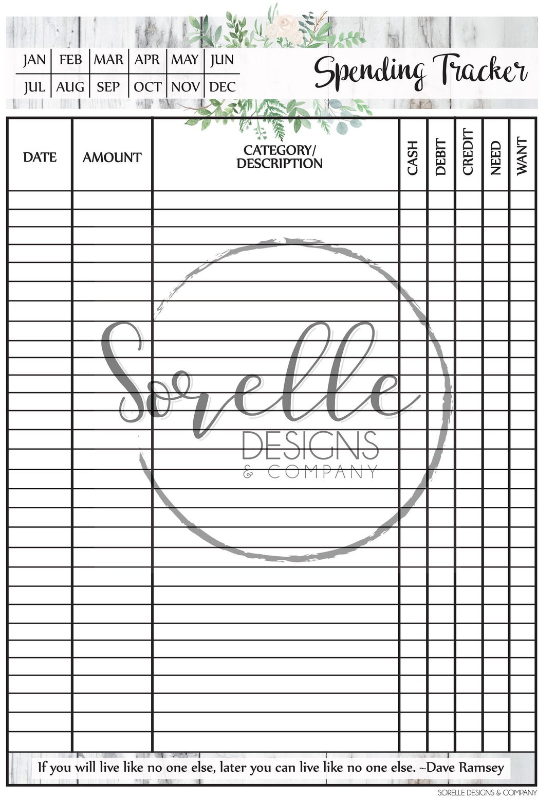 Spending Tracker Printable Journal Page Printable Farmhouse - Etsy