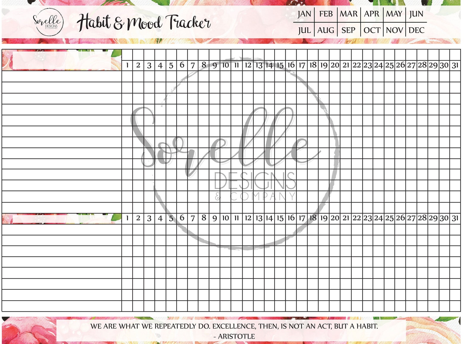 Habit Tracker Printable Mood Tracker Printable Floral | Etsy