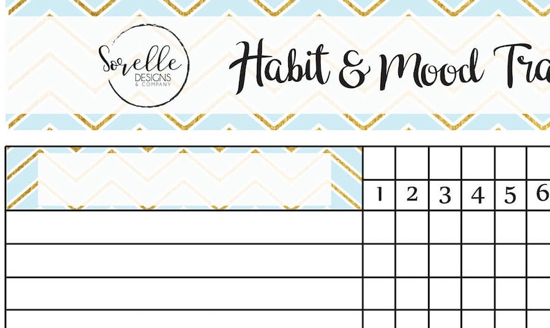Habit Tracker, Mood Tracker, *INSTANT DOWNLOAD*, Sky Blue and Gold ...