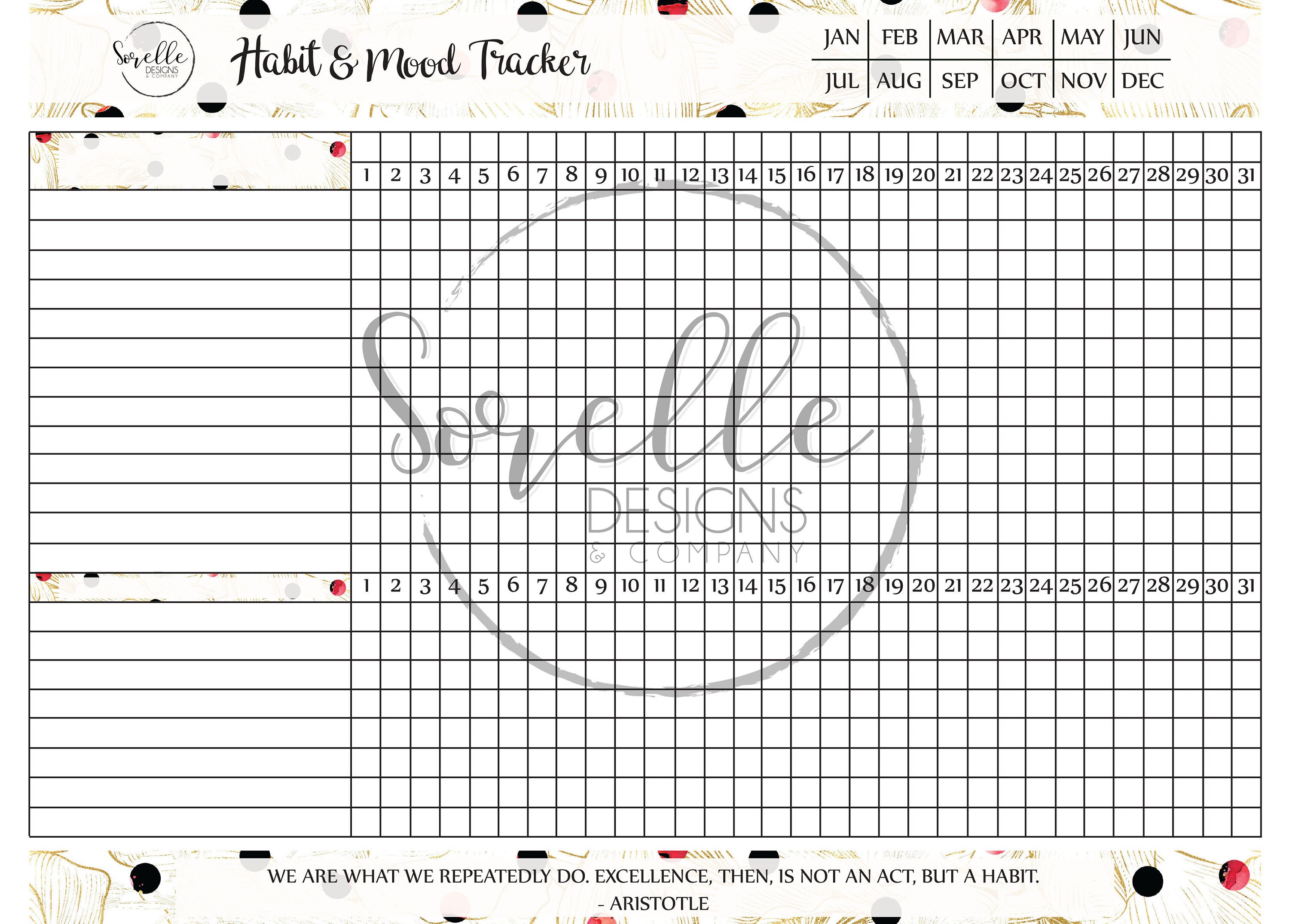 Habit Tracker Mood Tracker INSTANT DOWNLOAD Pink and Gold - Etsy