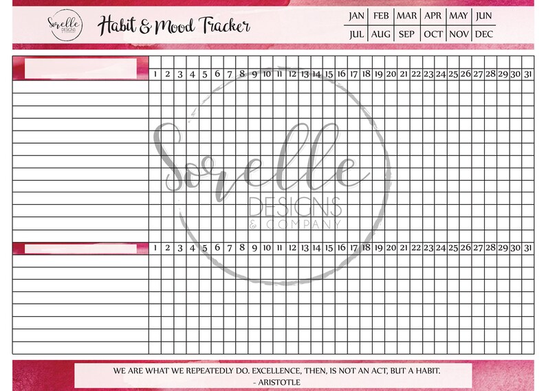 Habit Tracker Printable, Mood Tracker Printable, Twelve Month Bundle ...
