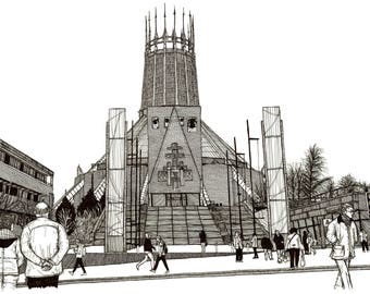 Reportage Style Drawing of the Anglican Cathedral in Liverpool - Etsy